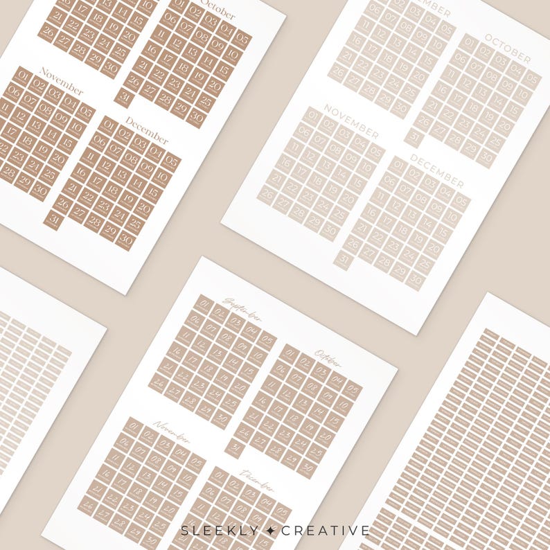 Daily Date Sticker Sheet Beige | 0.6" 15mm Perpetual Minimal Modern ...