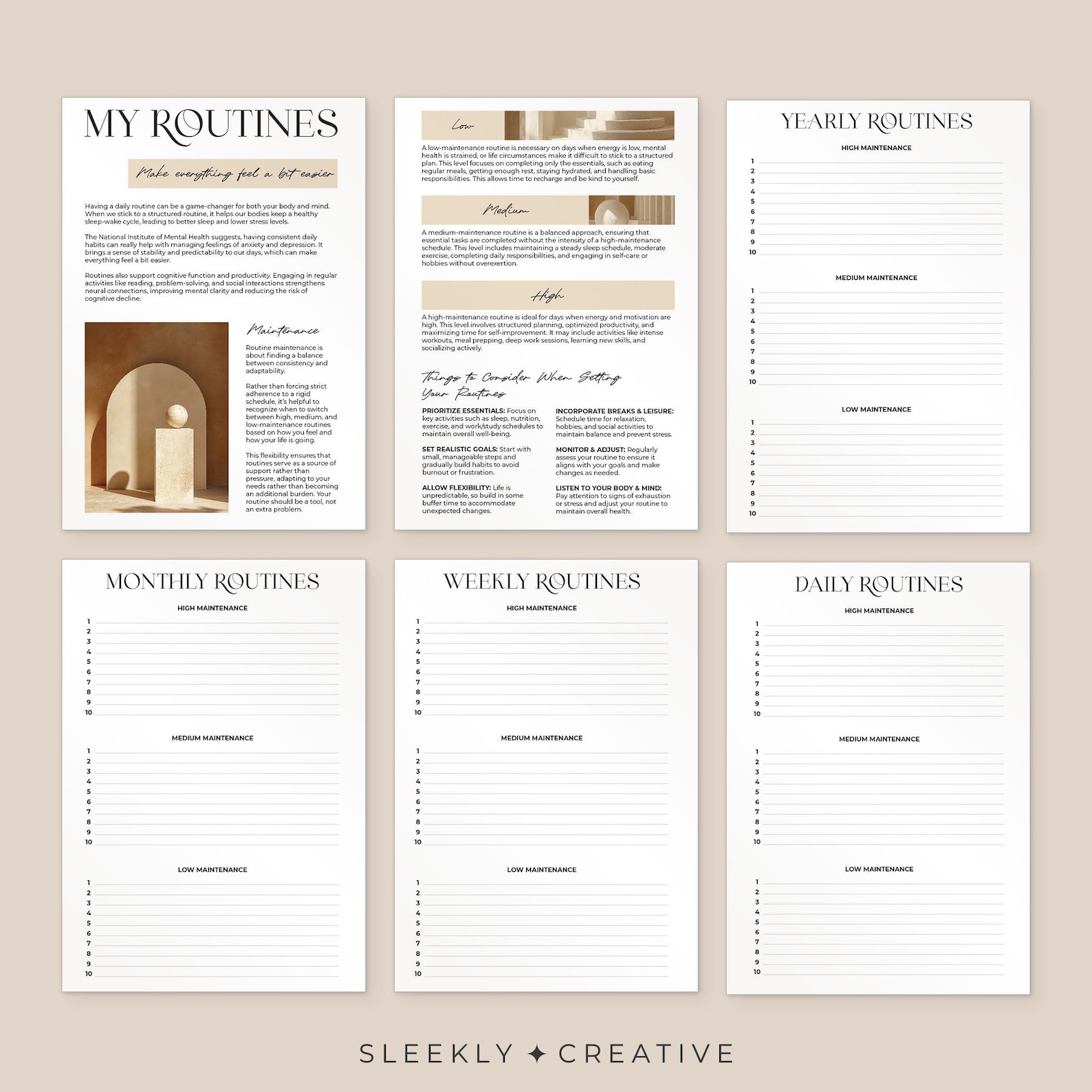 Routines Worksheet | Day Week Month Year High Low Maintenance Template Printable Planner Insert ...