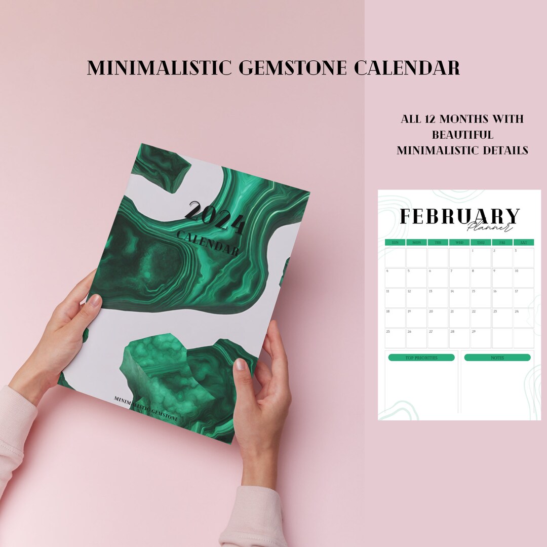 Malachite Gemstone Calendar 2024, Printable, Calendar, Minimalistic ...