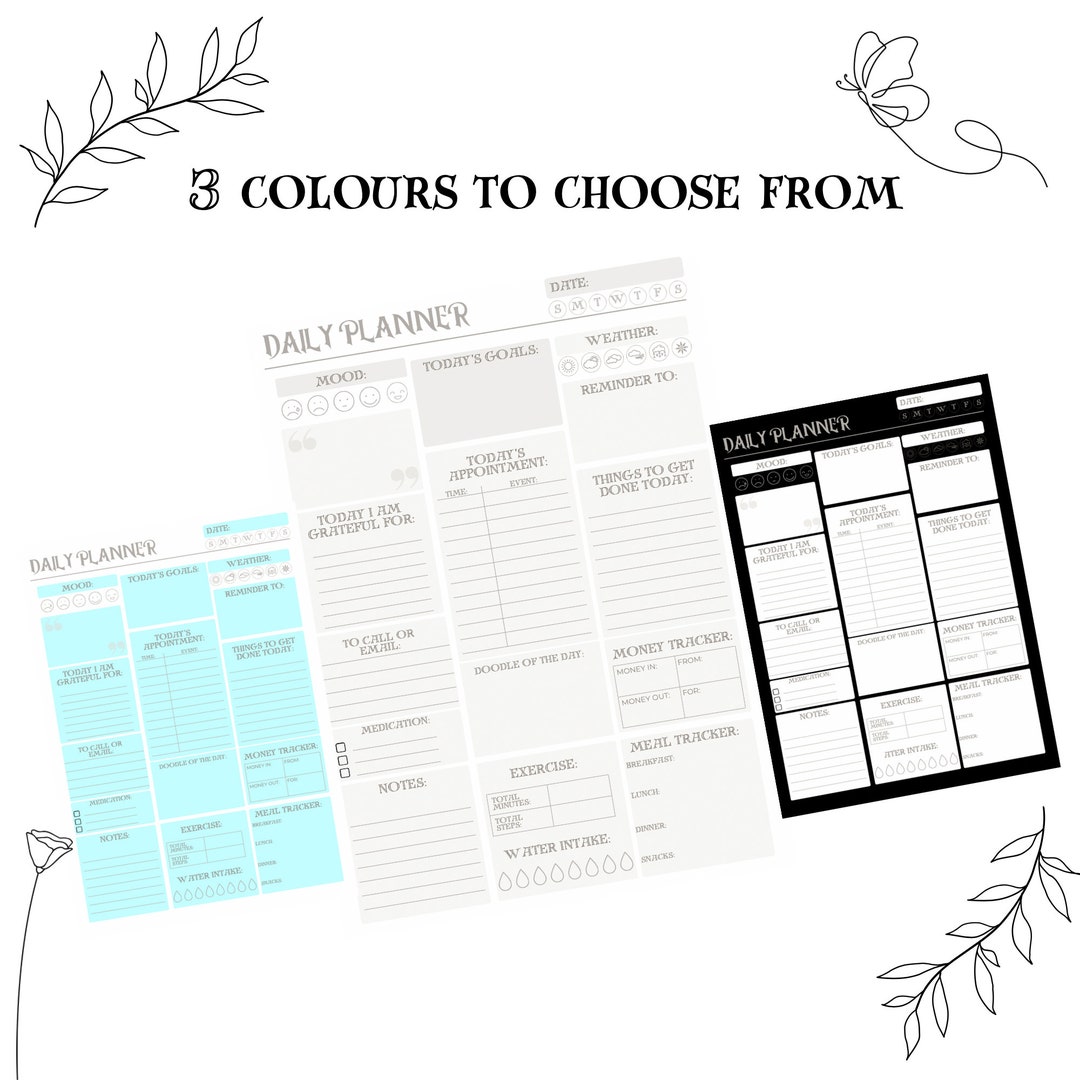 Digital or Printable Daily Planner With FREE Color Choice, 3 Colours ...