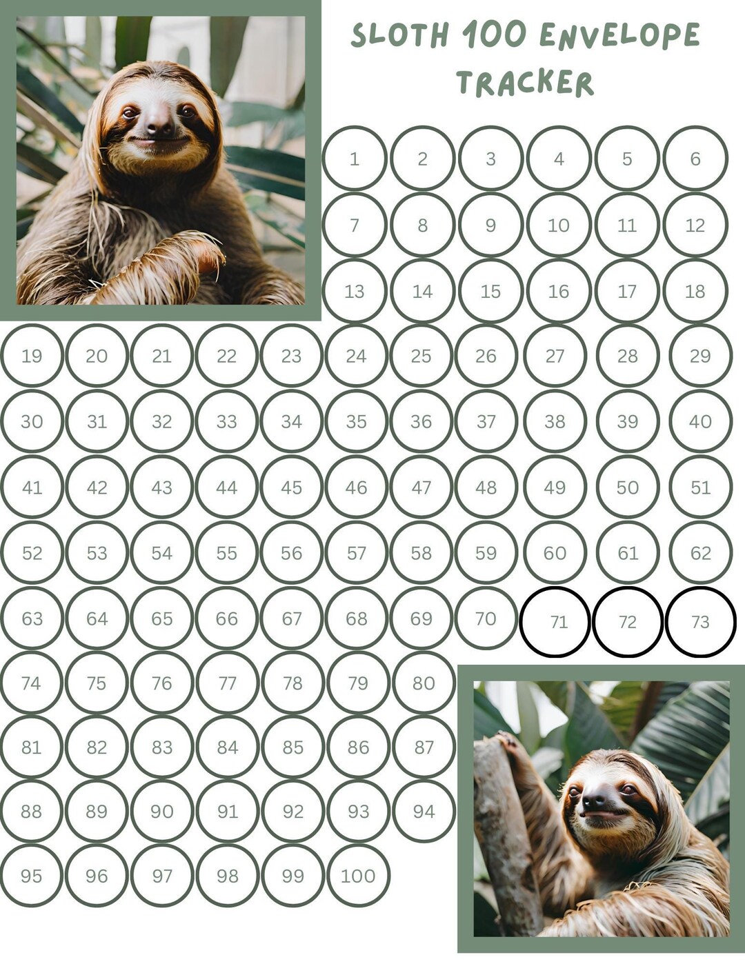 Sloth 100 Envelope Tracker - Etsy