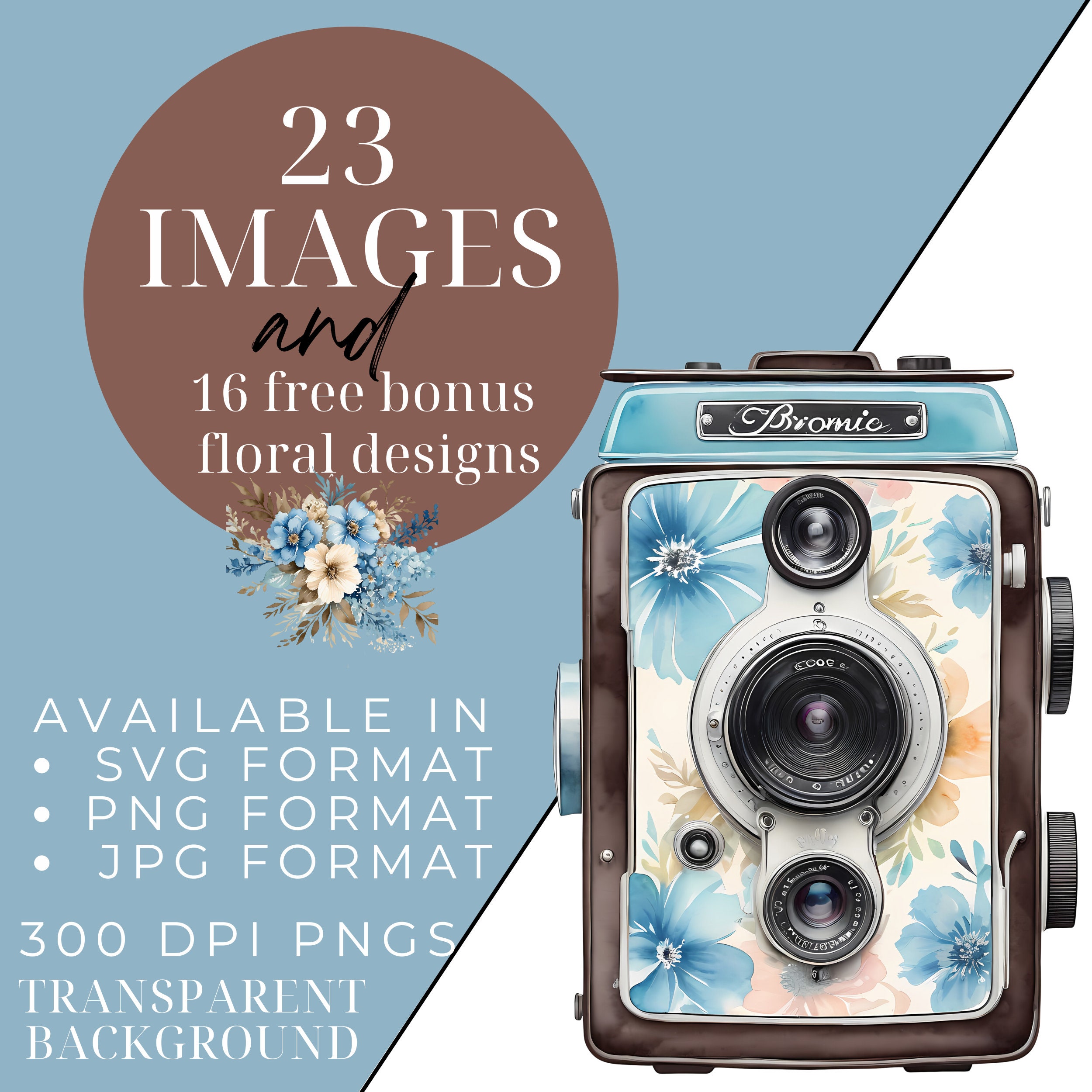 Vintage Floral Camera Clipart | Watercolour Vintage Camera | Vintage ...