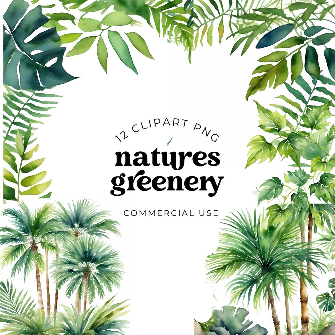Watercolor Green Bush Clipart, Printable Plant Art, Digital Download ...