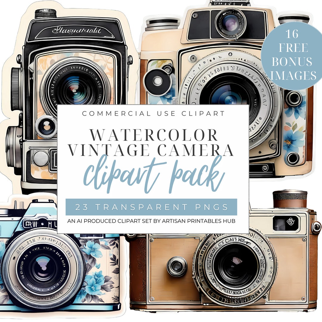 Vintage Camera Clipart Set, Watercolor Photography Illustrations With ...