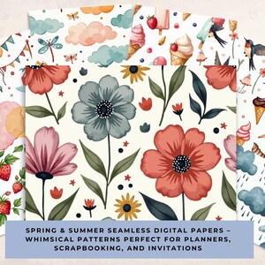 Spring & Summer Digital Paper, Seamless Patterns for Scrapbooking ...
