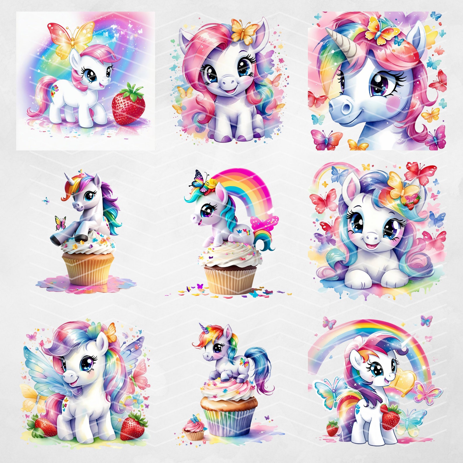 Cute Rainbow Ponies Clipart, Watercolour Rainbow Pony Clipart, Unicorn ...