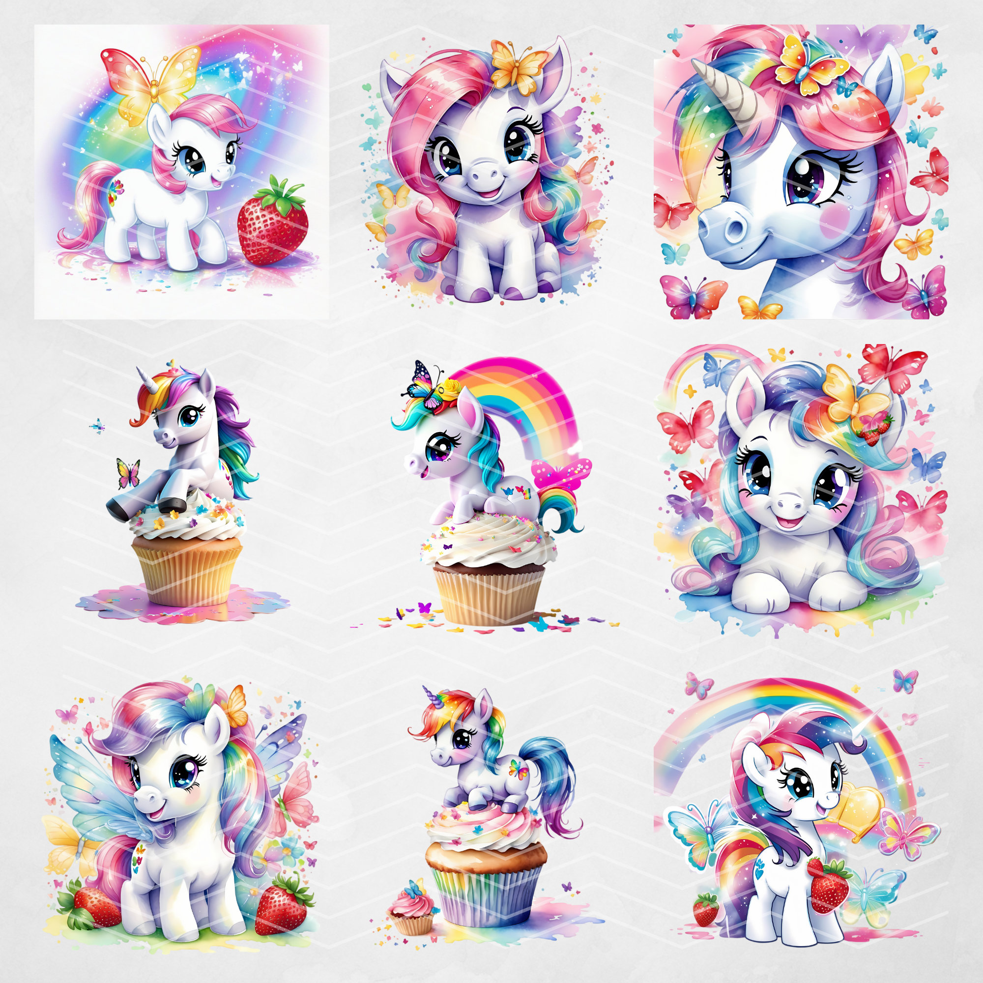 Cute Rainbow Ponies Clipart, Watercolour Rainbow Pony Clipart, Unicorn ...