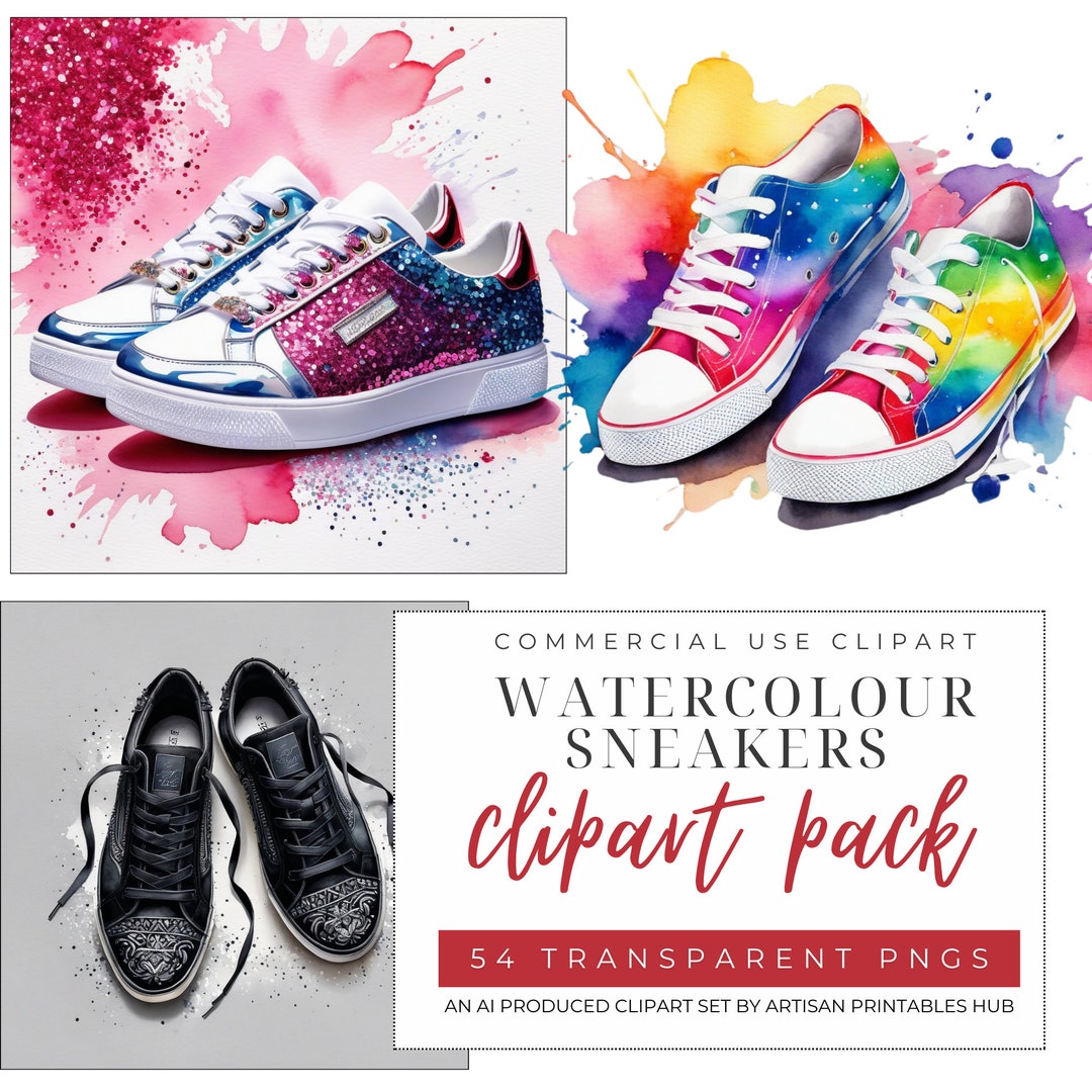 Sneaker SVG Bundle, Watercolor Clipart PNG, High-top Sneaker, Digital ...