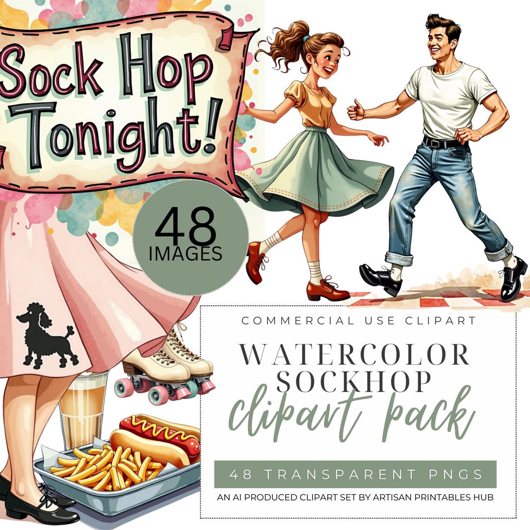 Sock Hop Clipart, Retro 50s Diner Graphics, Vintage Jukebox & Roller ...