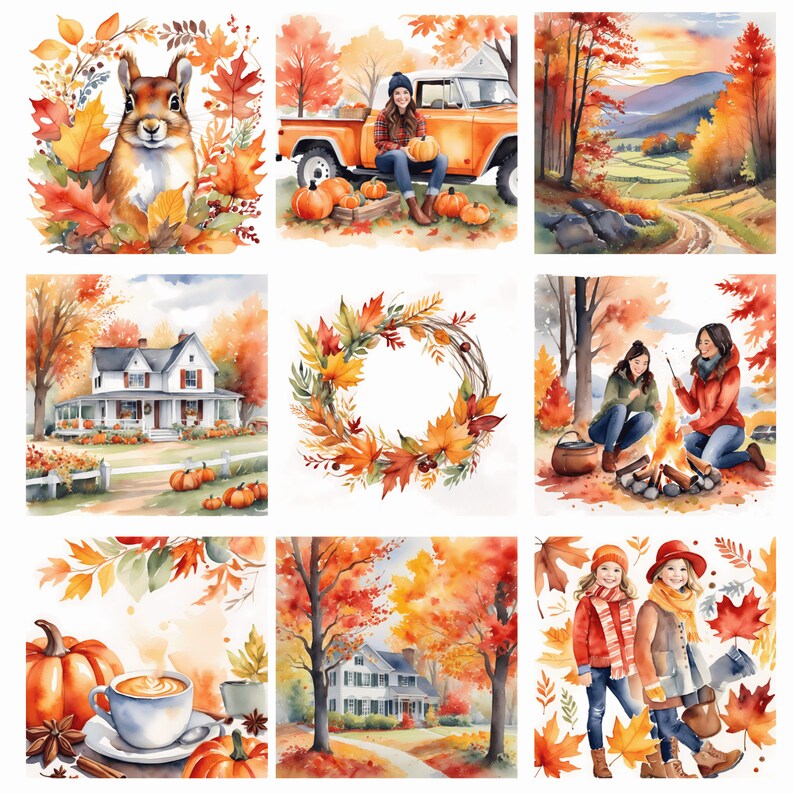 Fall Clipart Png Leaves Flowers Dry Autu, Cozy Autumn Clipart Bundle ...