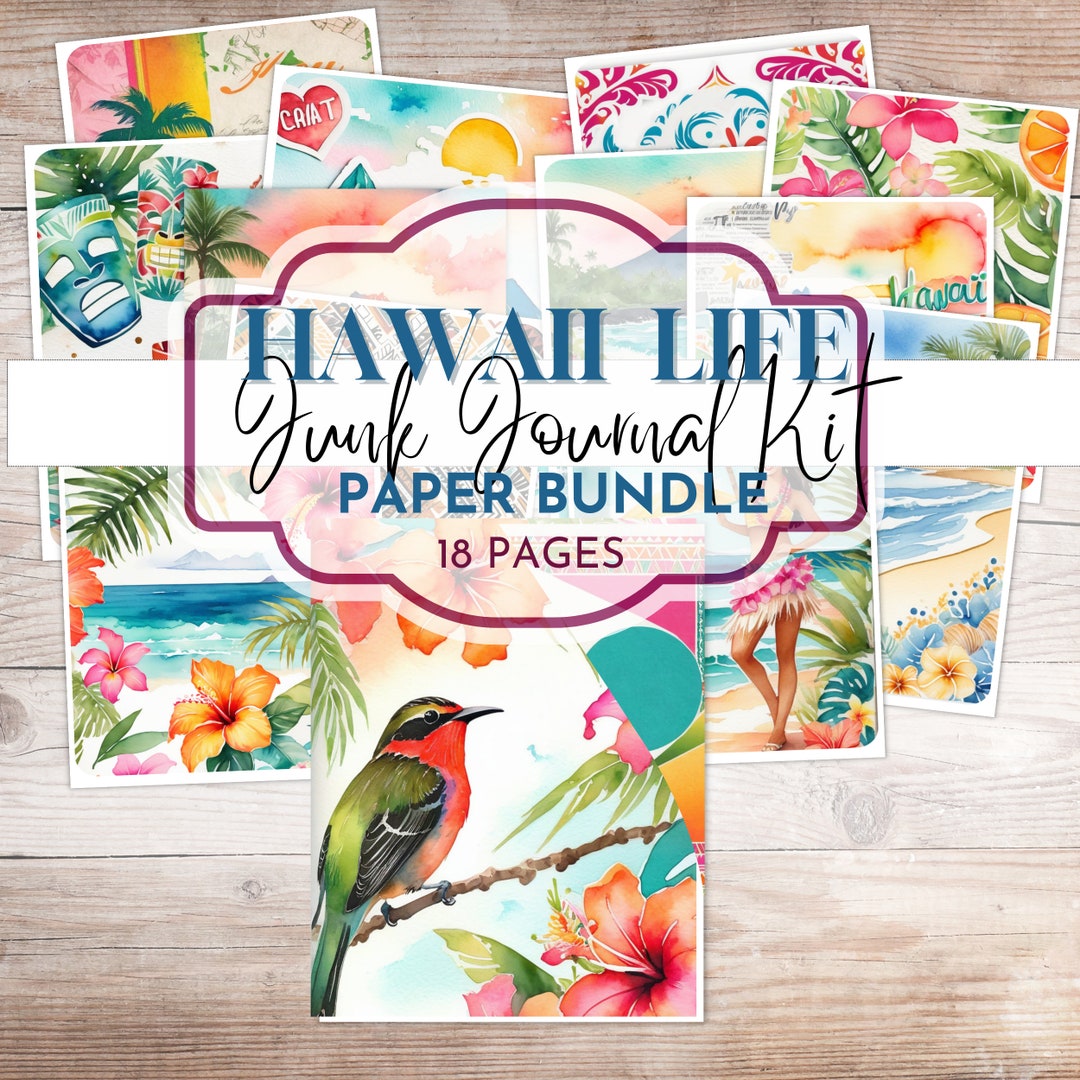 Hawaiian Junk Journal Kit, Tropical Printable Papers, Beach Vacation ...