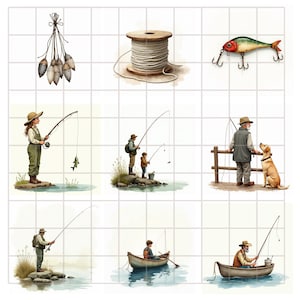 Watercolor Fishing Clipart Set, Fishing Tackle Watercolour Art ...