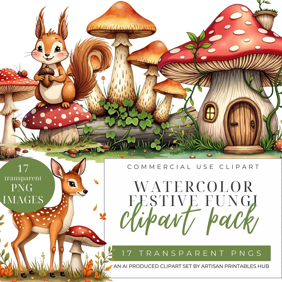 Mushroom Clipart Bundle, Watercolor Fungi Illustrations, Fantasy ...