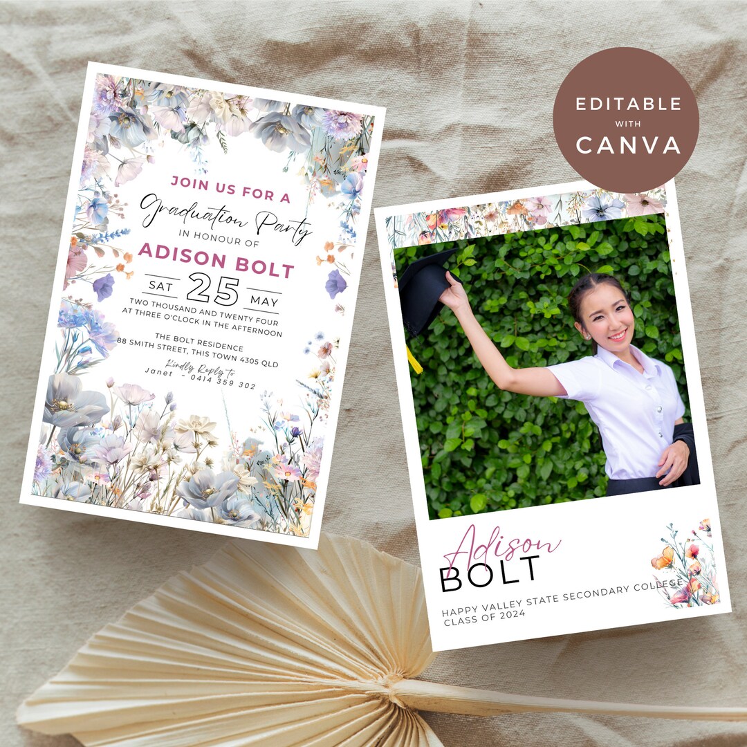 Wildflower Graduation Party Invitation Template, Graduation ...