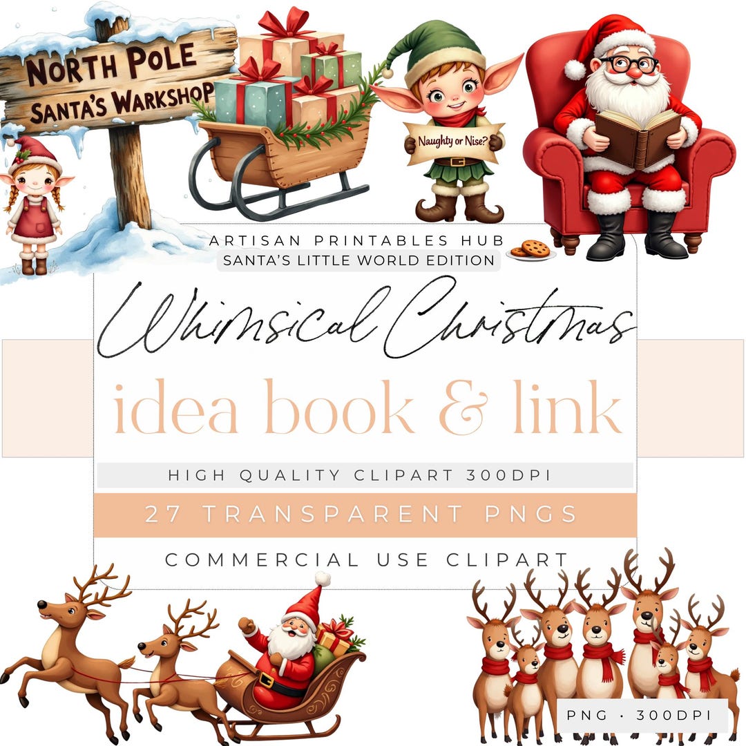 Christmas Clipart Bundle – Watercolor Santa Claus, Elves & Reindeer PNG ...
