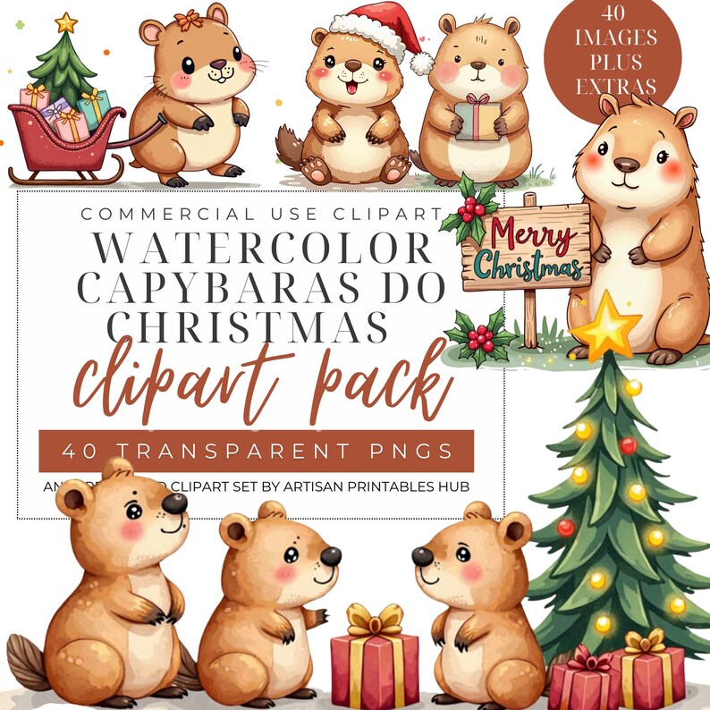 Capybara Clipart Bundle, Cute Capybara PNG, Watercolor Capybara Clipart ...