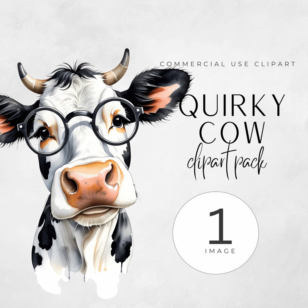 Quirky Cow Clipart Bundle, Funny Farm Animal Graphics, Whimsical Farm ...