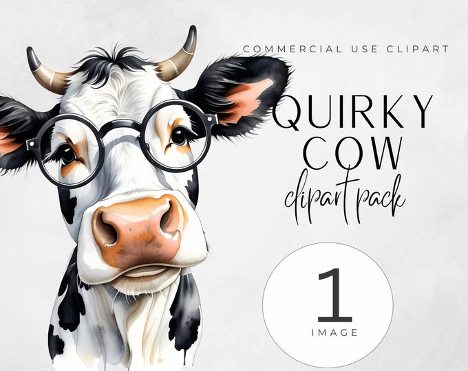 13 Quirky Cow Clipart, Commercial Use, Whimsical Ephemera, Watercolor ...