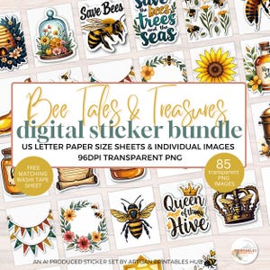 Bee Digital Stickers, Honeycomb Planner Stickers, Cute Watercolor Bee ...