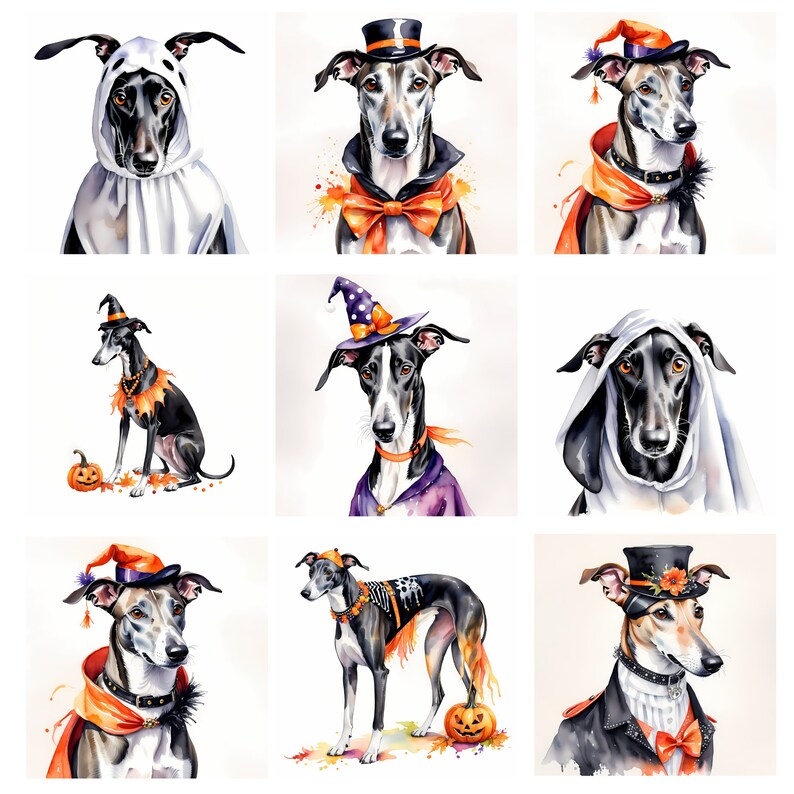 Halloween Greyhound Clipart Bundle, Dog Halloween Svg Bundle, Cute ...