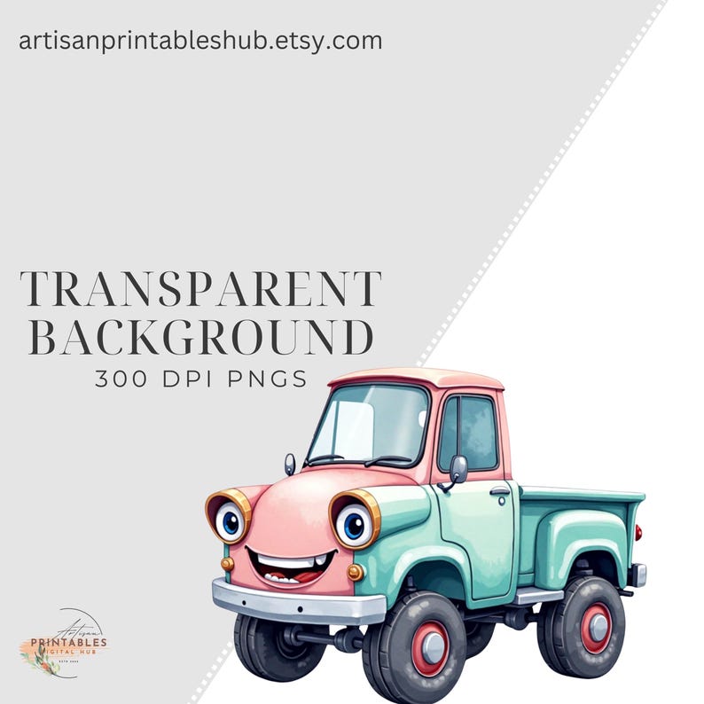 Kawaii Blue Pickup Truck Clipart, Smiling Truck PNG, Peach and Blue ...