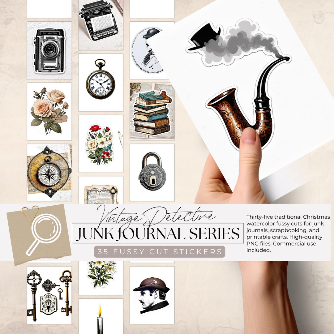 Watercolor Detective Clipart: Spy PNG Graphics for Junk Journals ...
