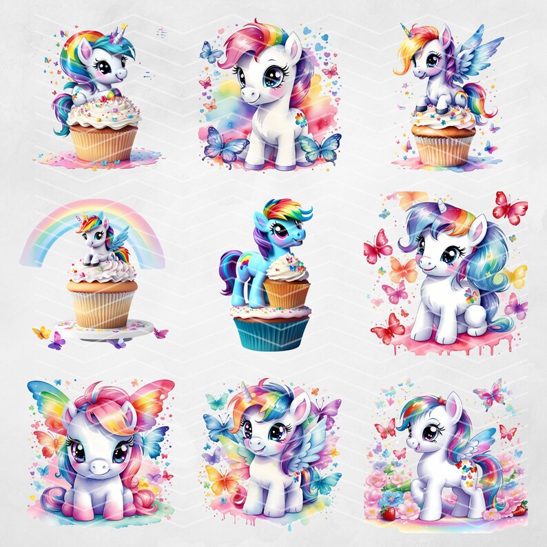 Cute Rainbow Ponies Clipart, Watercolour Rainbow Pony Clipart, Unicorn ...