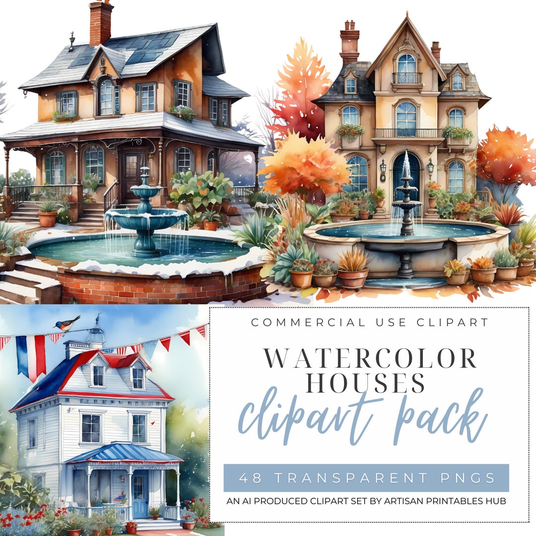 Whimsical House Clipart Bundle, Quirky House Clipart, Vintage Georgian ...