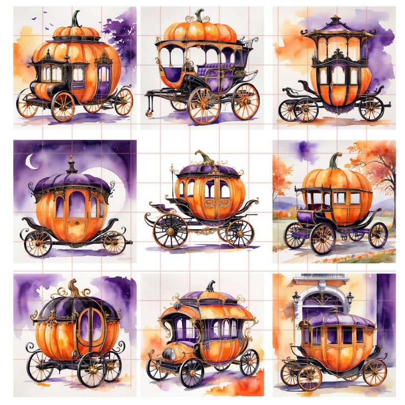 Pumpkin Carriage SVG, Cinderella Clipart, Watercolor Illustrations ...