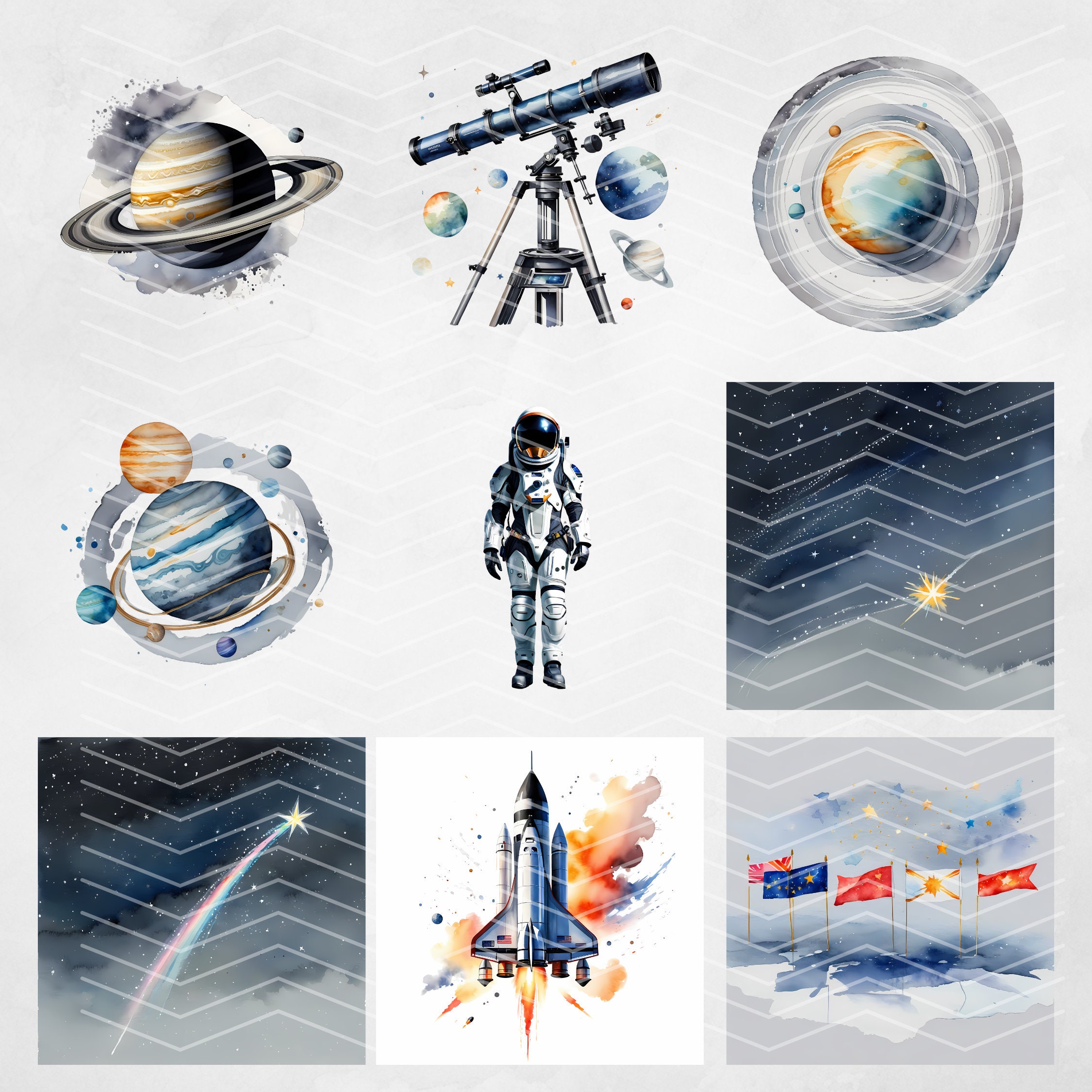 Watercolour Space Clipart Bundle Astronaut Rocket Png Bundle, Atronaut ...