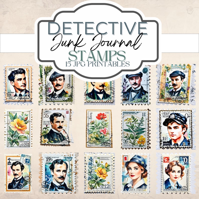 Detective Junk Journal Digital Kit, Printable Ephemera Pages, Vintage ...