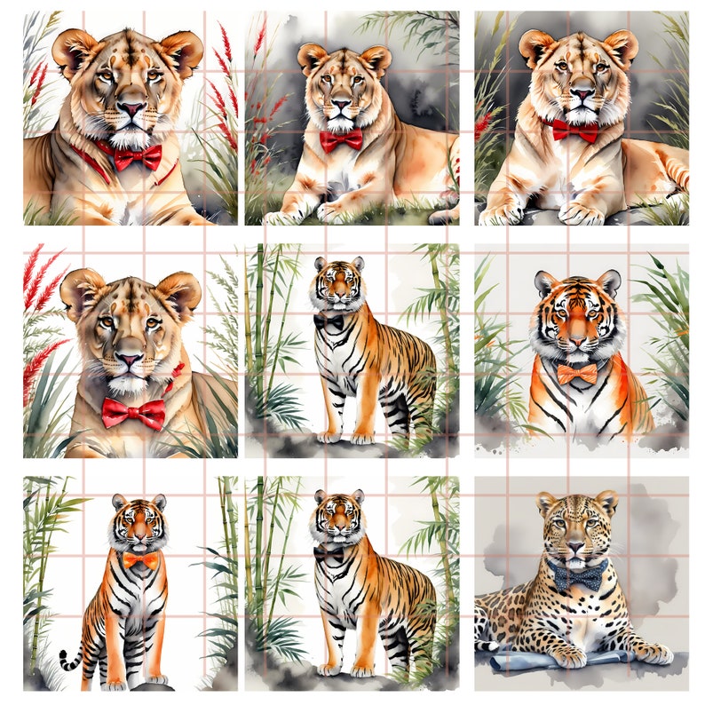 Watercolor Zoo Animals Clipart Set, Safari Animals With Bows, Cute ...