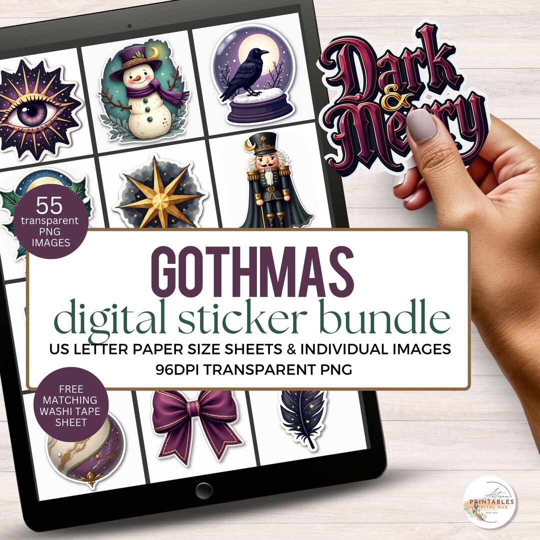 Gothmas Digital Stickers Kiss Cut Fussy Cut Gothic Christmas Stickers ...