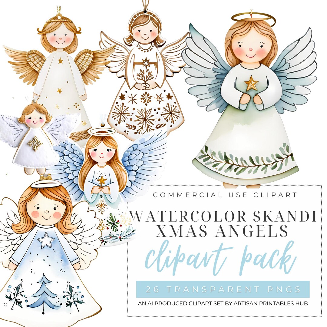 Scandinavian Christmas Angels, Cute Xmas Angel Clipart Bundle, Holiday ...
