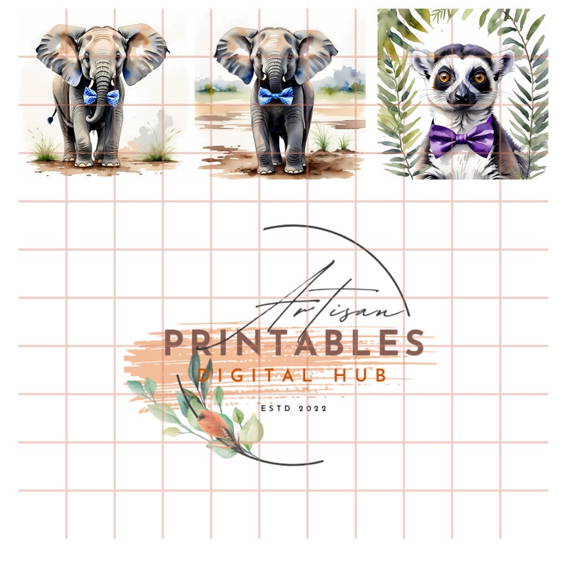 Watercolor Zoo Animals Clipart Set, Safari Animals With Bows, Cute ...