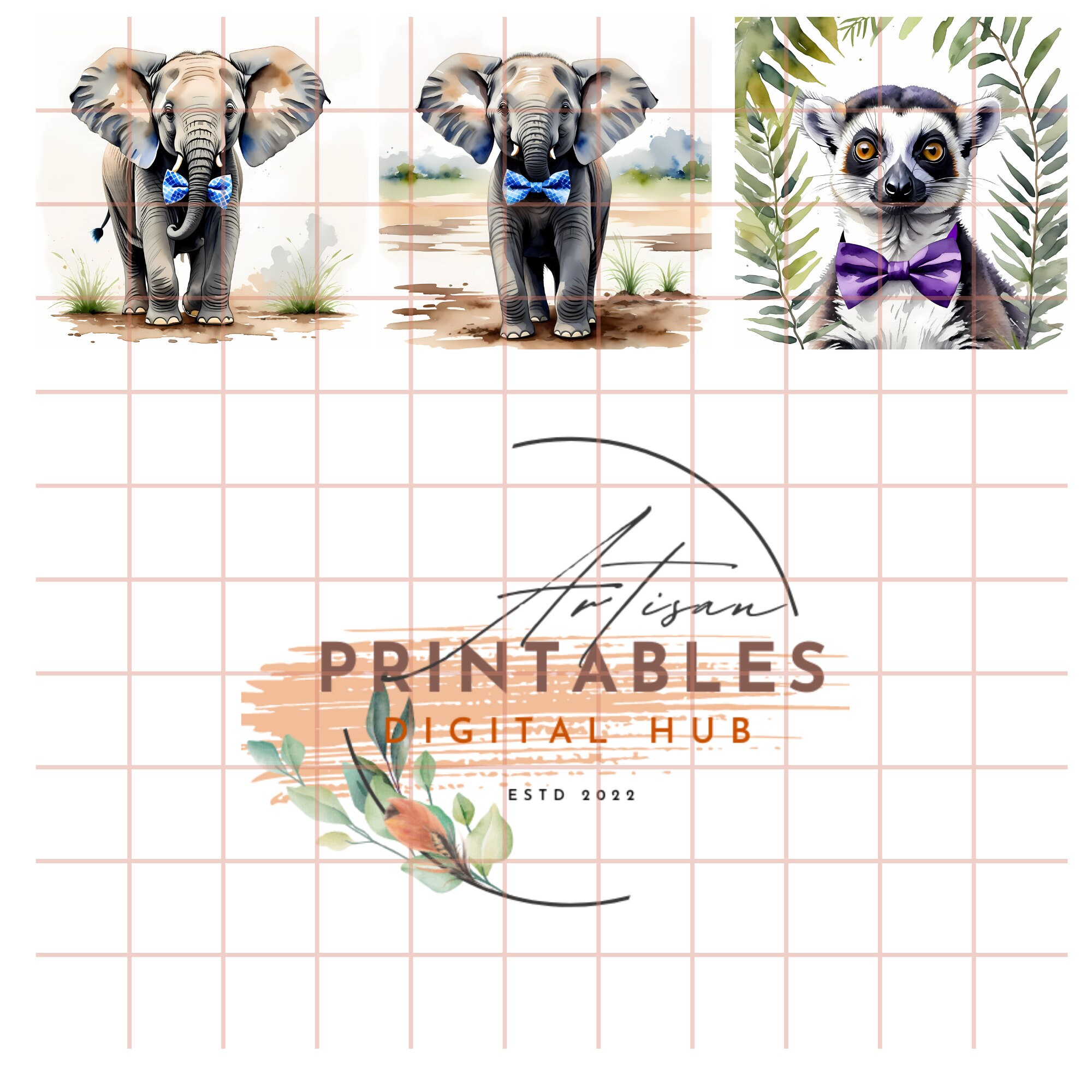 Watercolor Zoo Animals Clipart Set, Safari Animals With Bows, Cute ...