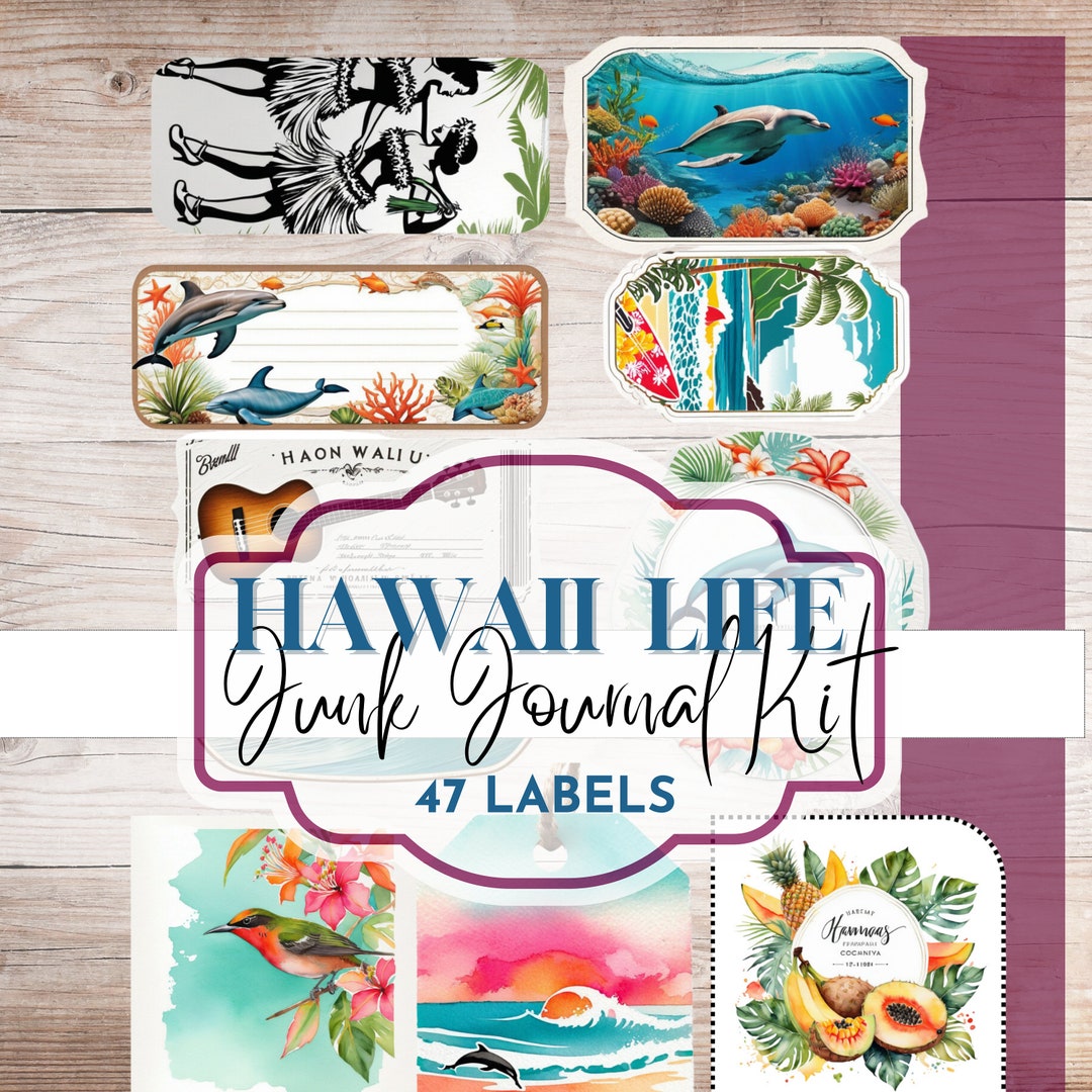 Hawaiian Junk Journal Labels, Tropical Beach Stickers With Vintage ...