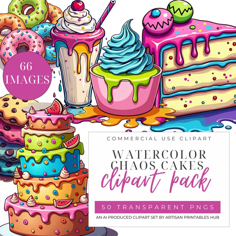 Whimsical Cake Clipart, Chaos Cakes PNG, Surreal Drippy Cake Art, Funky ...