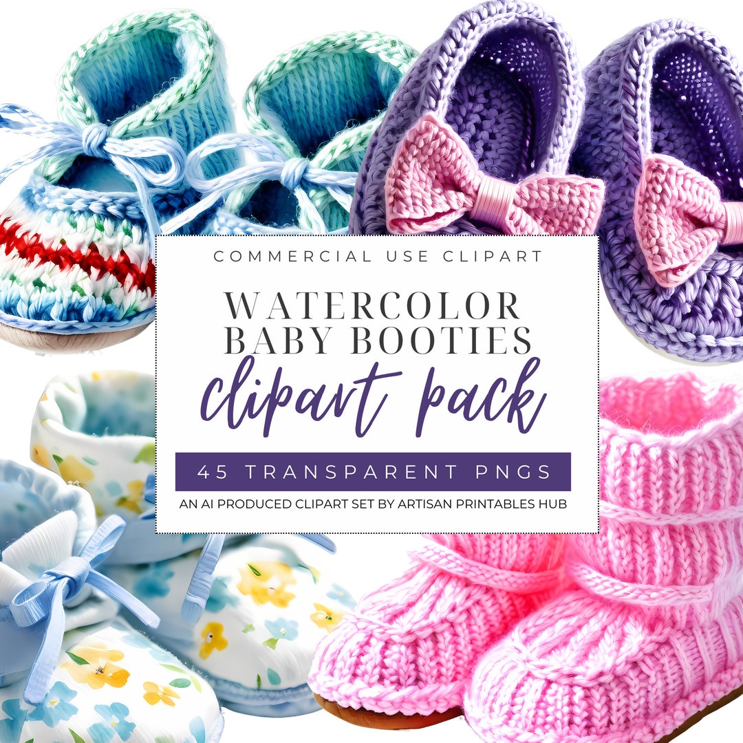 Watercolor Baby Booties Clipart Set, Cute Girl and Boy Shower ...