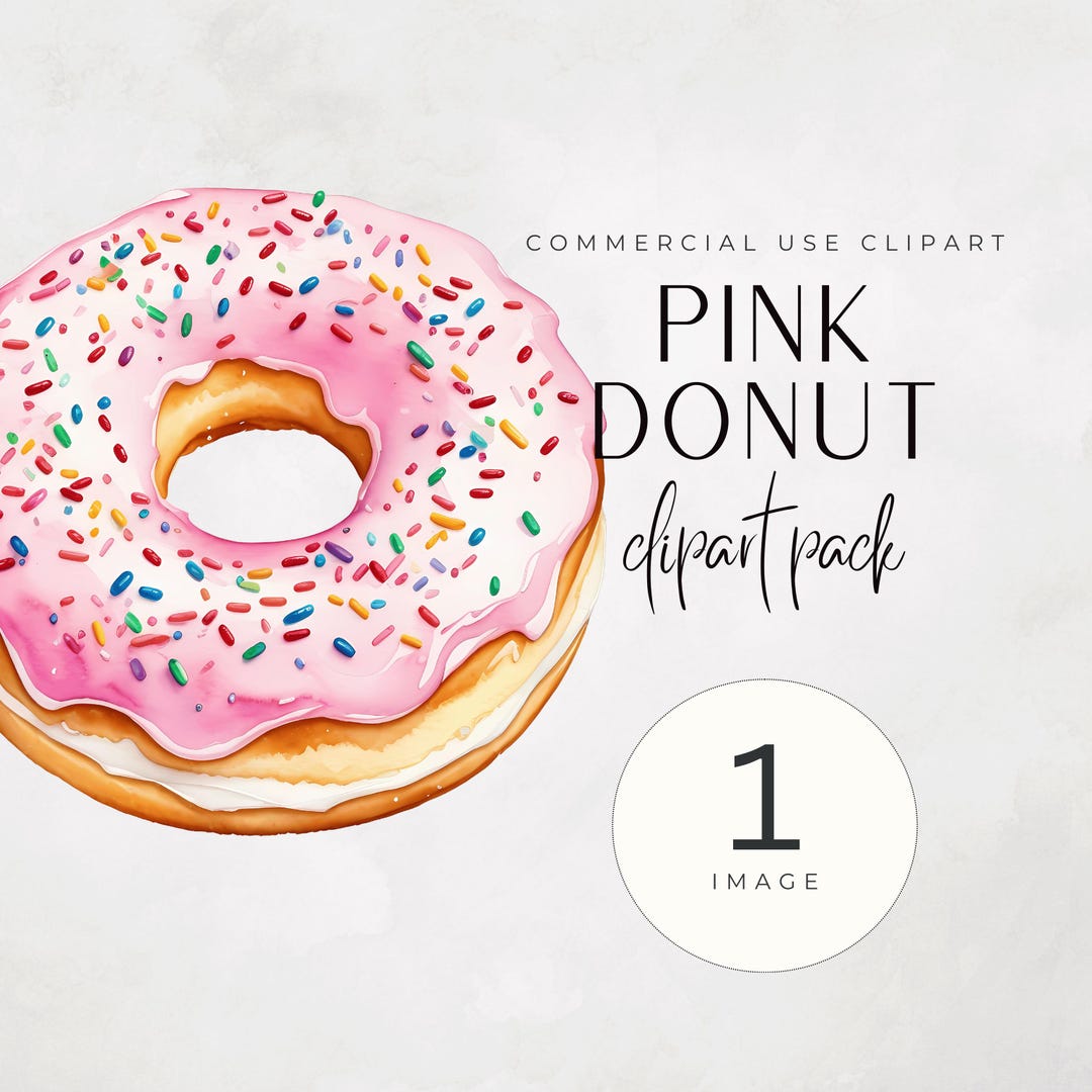 Pink Donut Clipart, Cute Pastel Pink Doughnut Illustration, Bakery ...