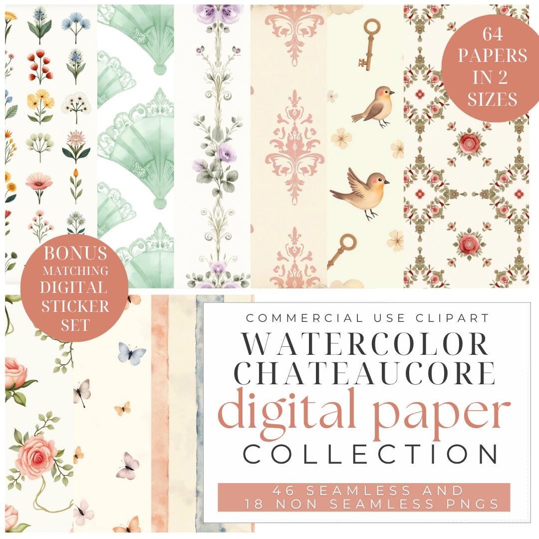 French Country Digital Paper Pack, Vintage Floral Watercolor ...