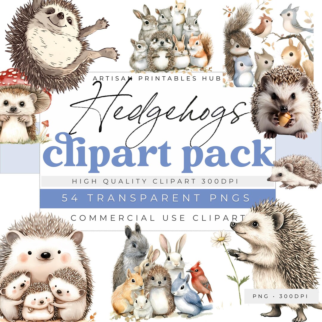 Watercolor Hedgehog Clipart Set, Cute Woodland Animal Pngs for Nursery ...