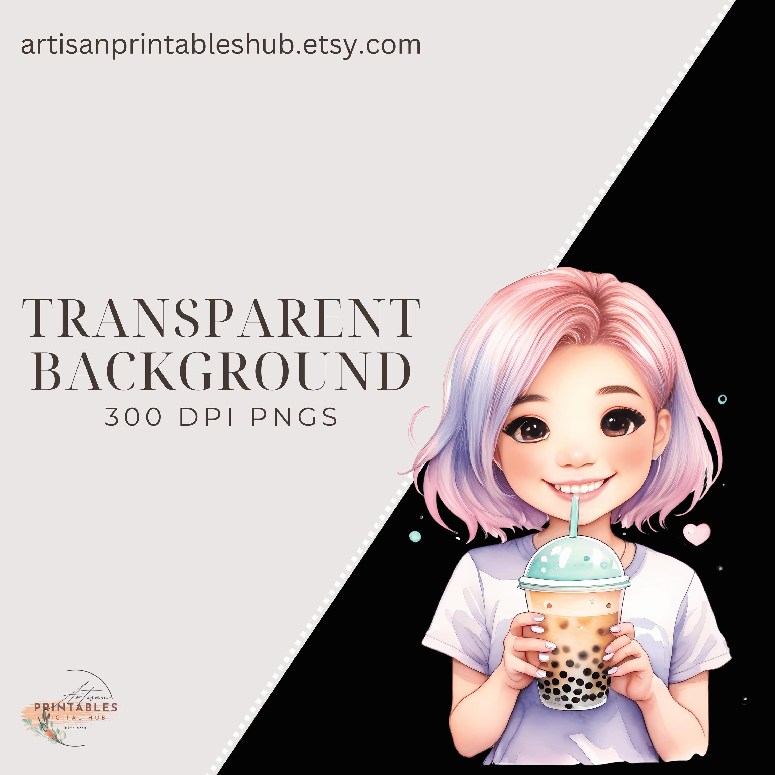 Watercolor Bubble Tea Clipart Bundle, Boba Tea PNG, Cute Drink Art ...