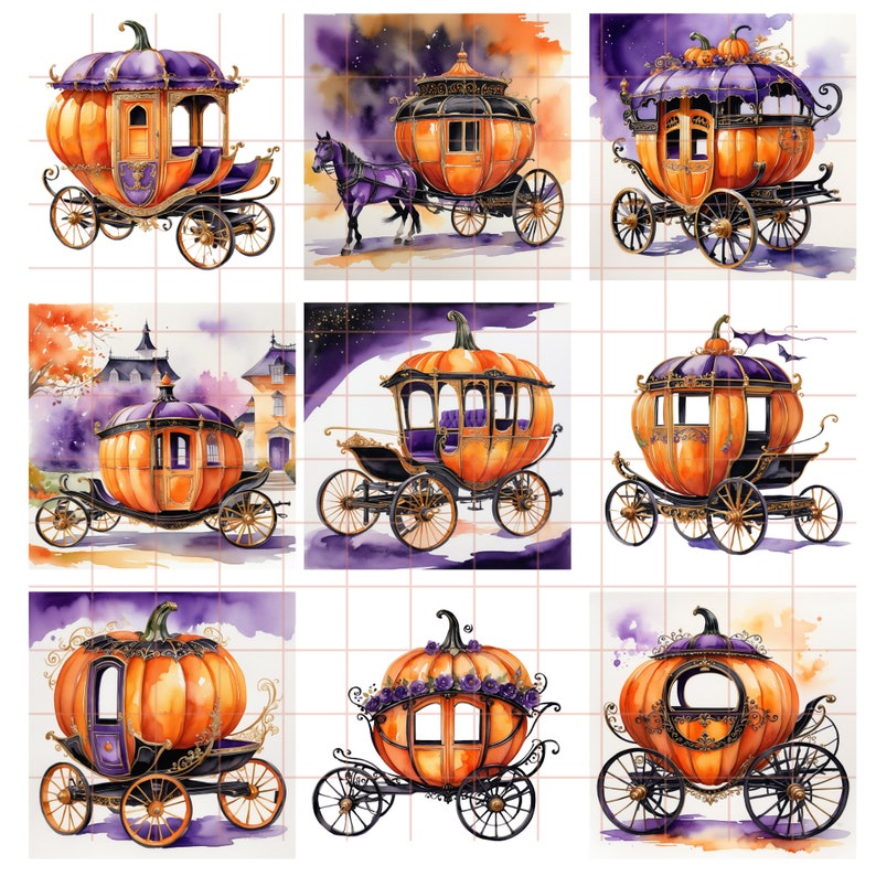 Pumpkin Carriage SVG, Cinderella Clipart, Watercolor Illustrations ...