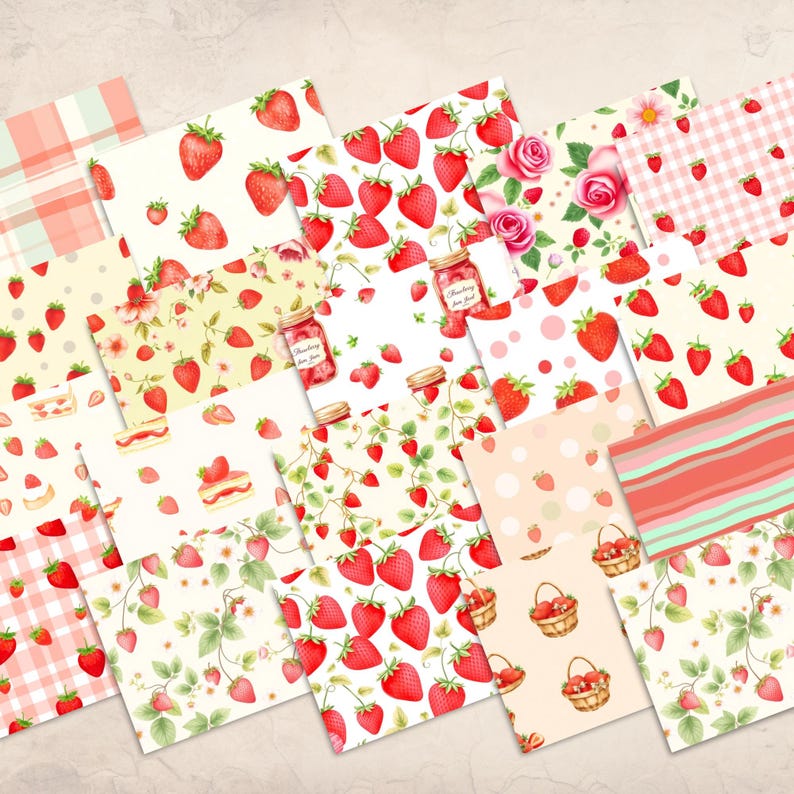 Strawberry Shortcake Digital Papers, Seamless Dessert Patterns ...