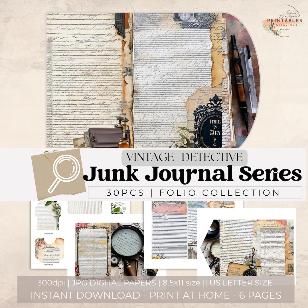 Detective Junk Journal Folio Insert Mystery Kit Vintage Detective Crime ...