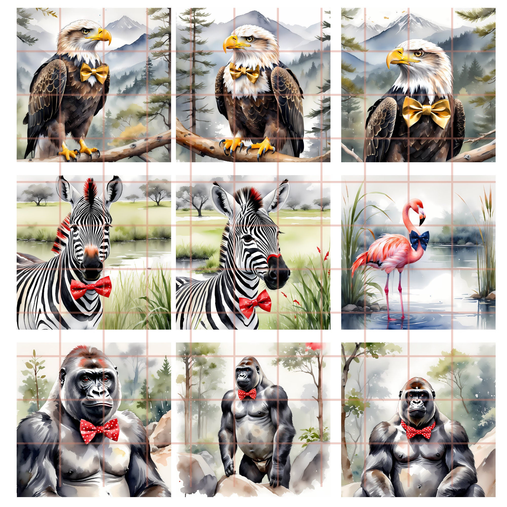 Watercolor Zoo Animals Clipart Set, Safari Animals With Bows, Cute ...