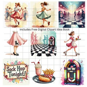 Sock Hop Clipart, Retro 50s Diner Graphics, Vintage Jukebox & Roller ...