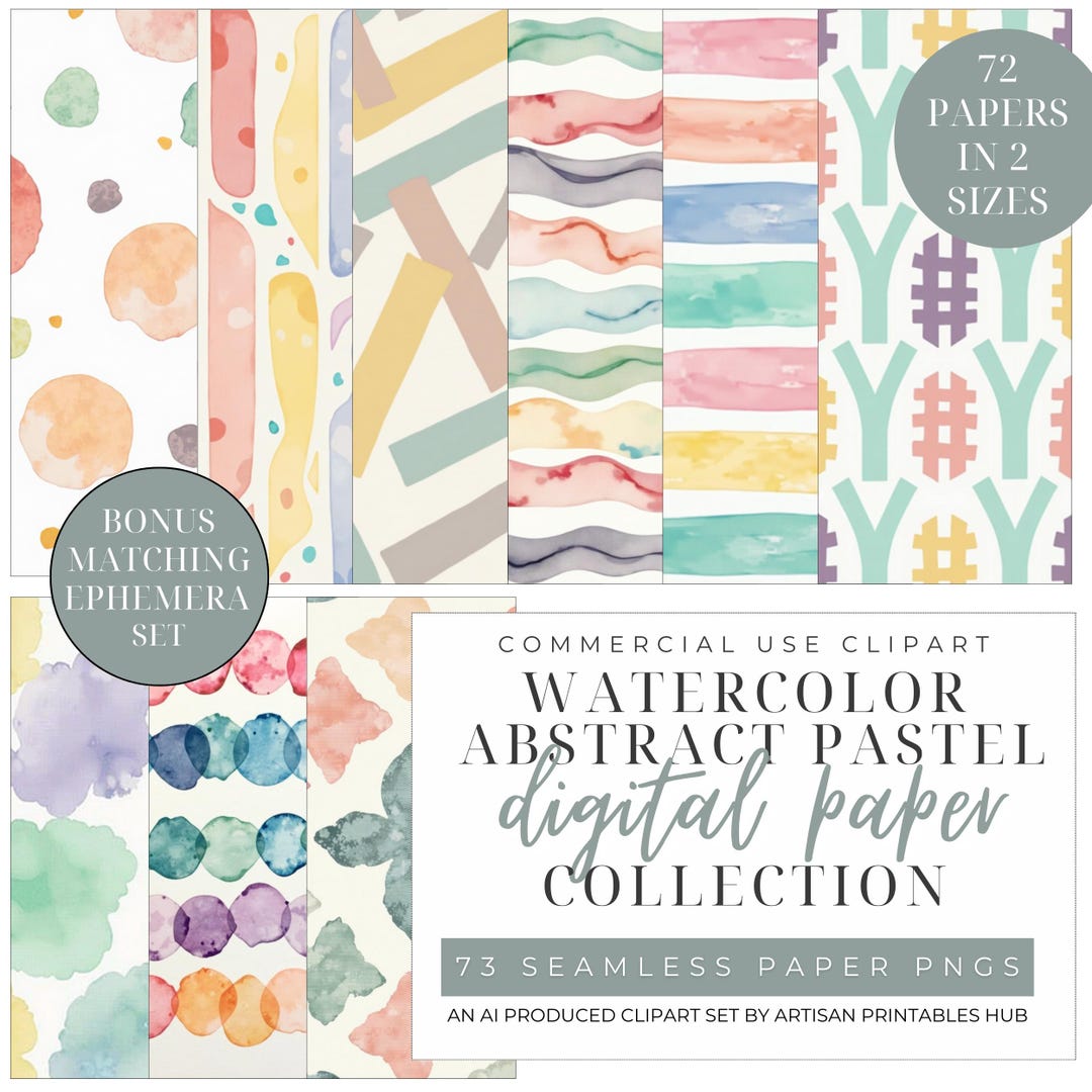 Pastel Watercolor Seamless Pattern, Digital Scrapbook Paper, Rainbow ...