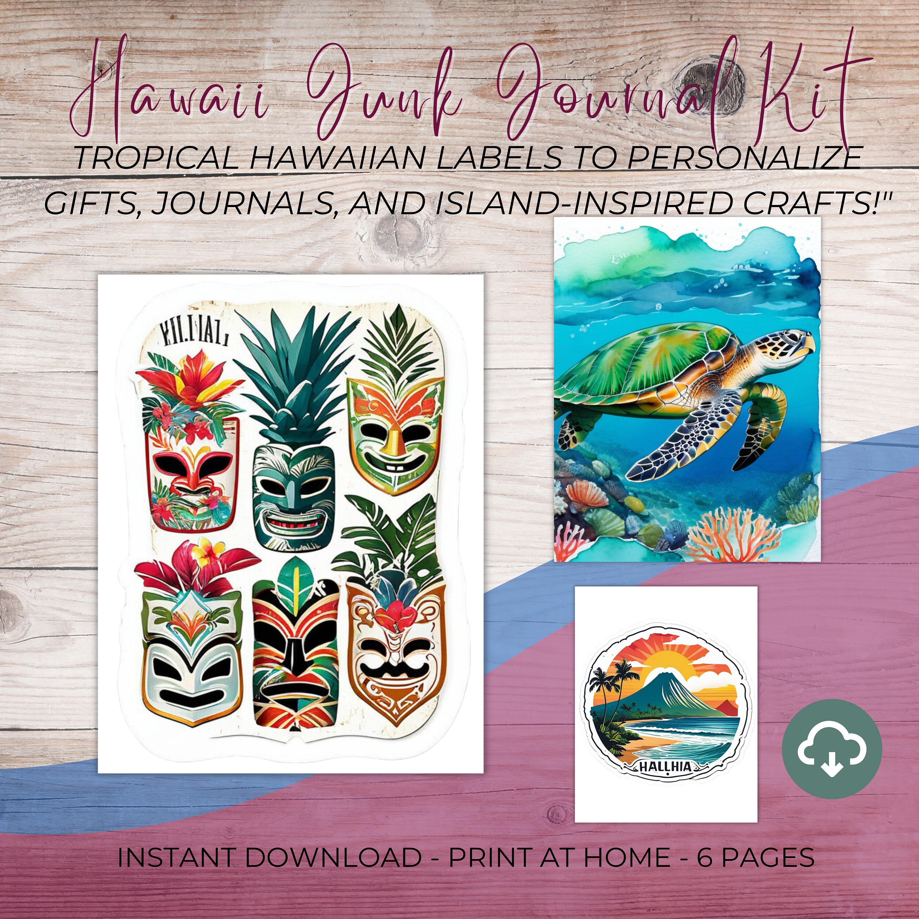 Hawaiian Junk Journal Labels, Tropical Beach Stickers With Vintage ...